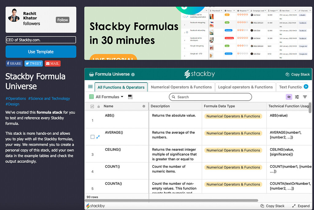 New Template: Stackby Formula Universe - Show and Tell - Stackby